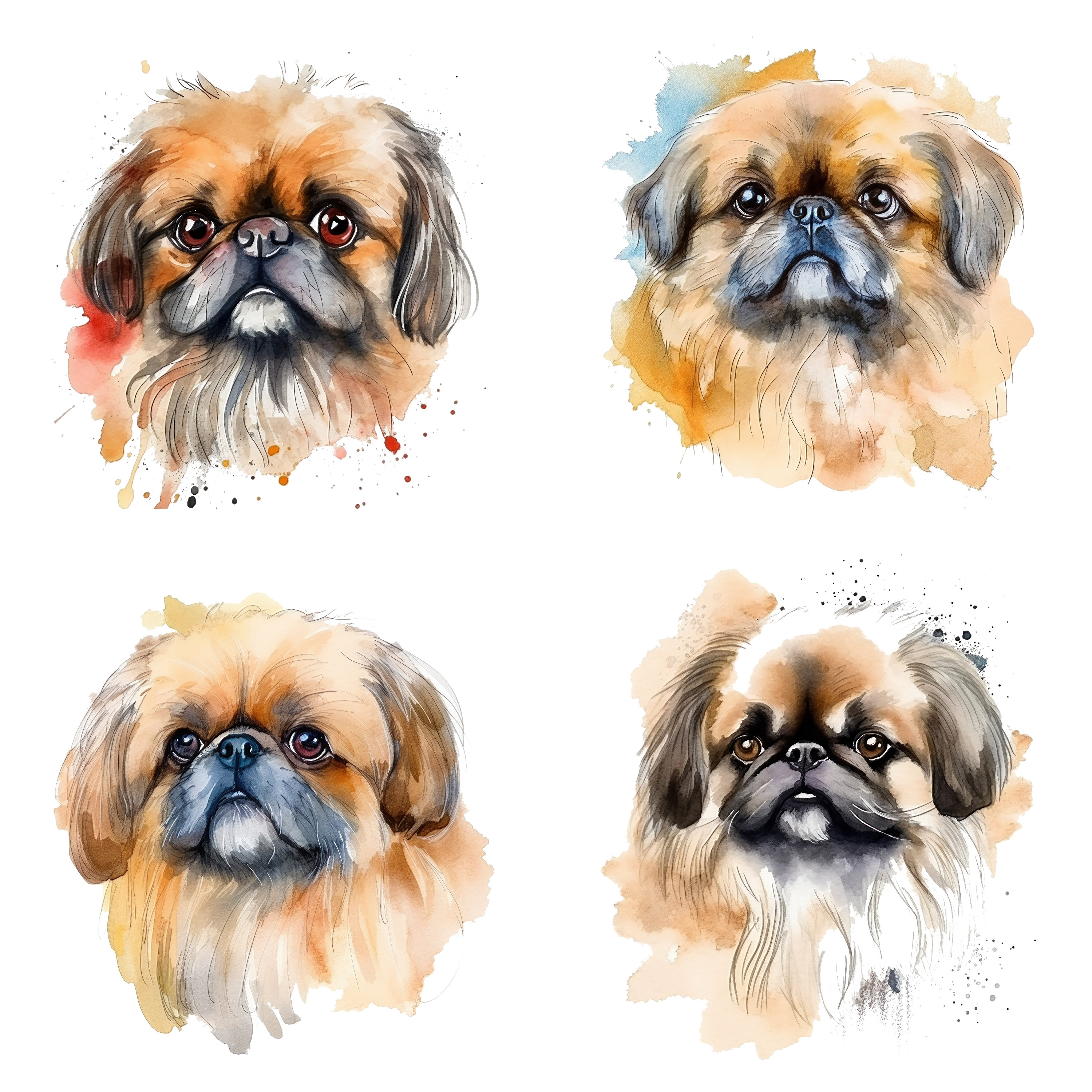 Pekingese Watercolor Art Print Fluffy Dog Portrait Pet - Etsy