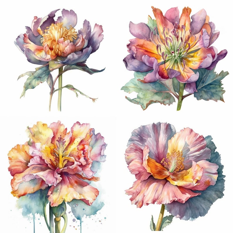 Flower Pastel Clipart Set of 12 High-quality Floral PNG - Etsy