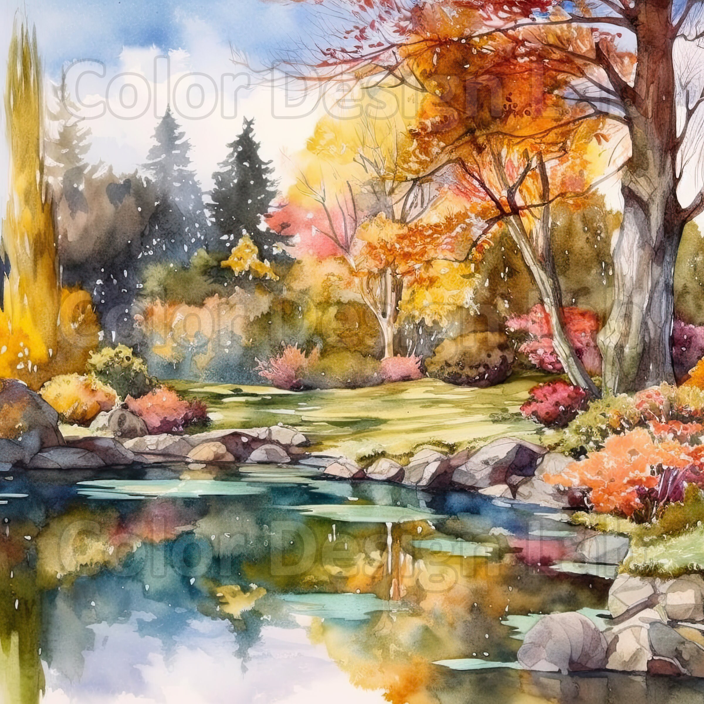 Park Pond Digital Art Bundle - 8 High-resolution Printable PNG ...