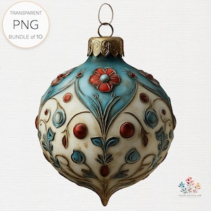 Vintage Christmas Ornaments Clipart Bundle of 10 Transparent PNG Files ...