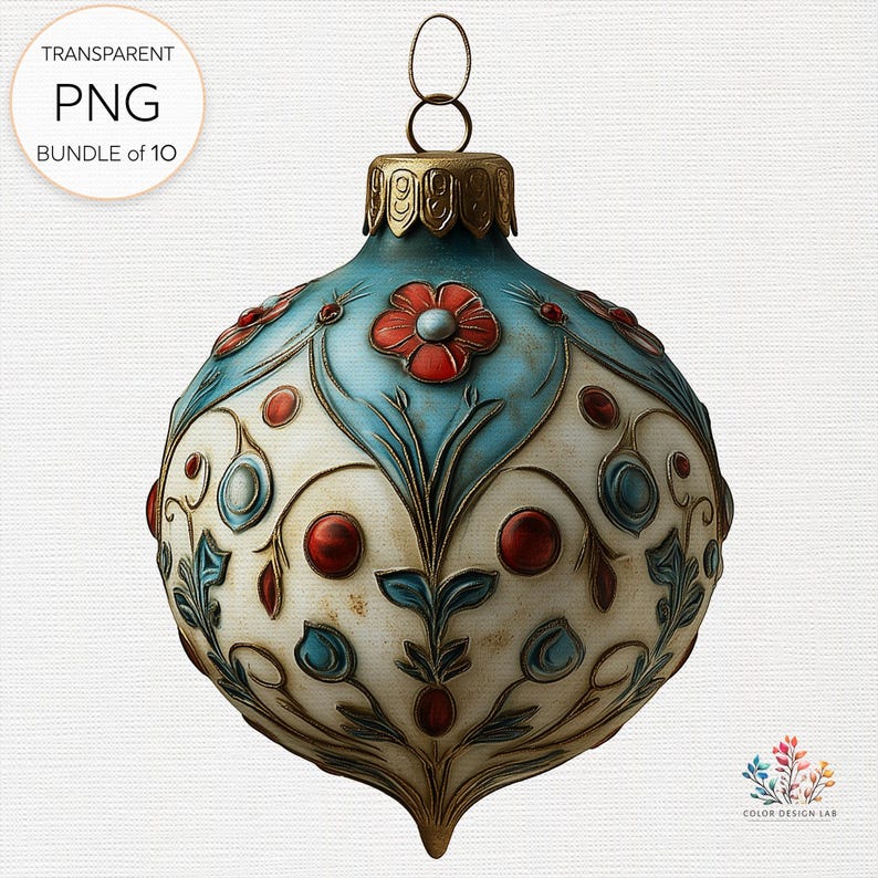 Vintage Christmas Ornaments Clipart Bundle of 10 Transparent PNG Files ...