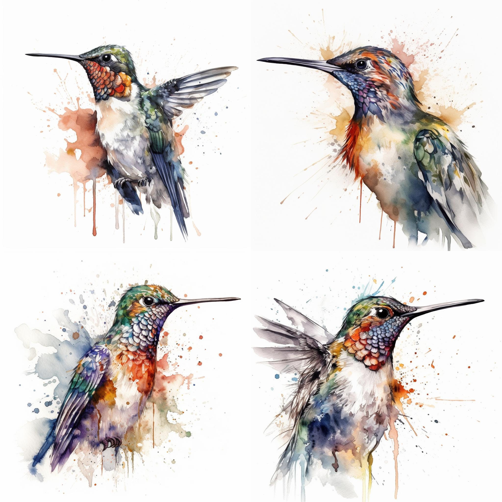 Hummingbird Clipart Set 8 Feathered Hummingbird Digital - Etsy