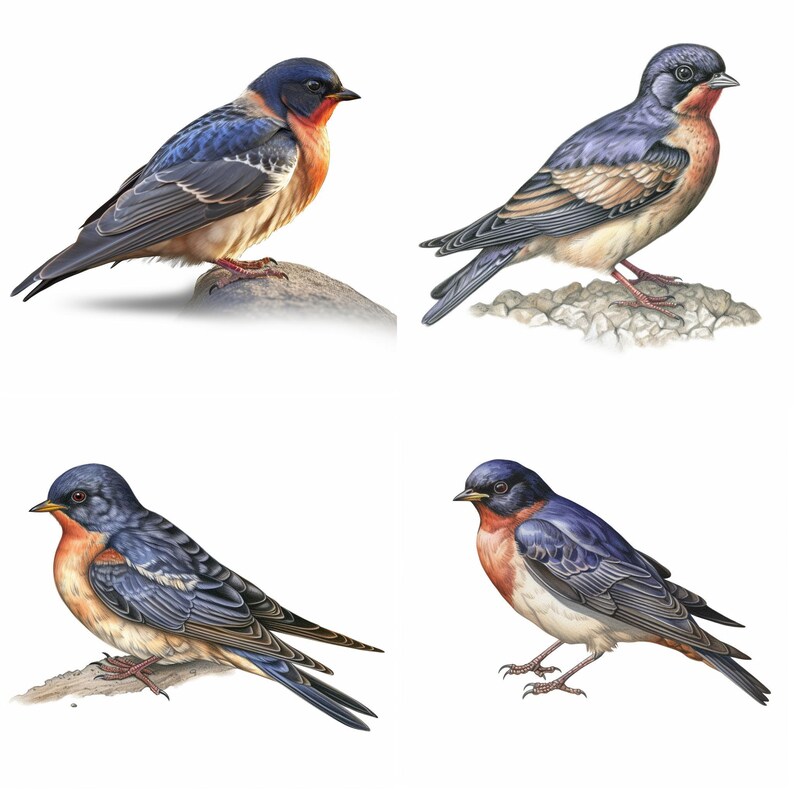 European Barn Swallow Clipart 8-piece Printable Art Set - Etsy