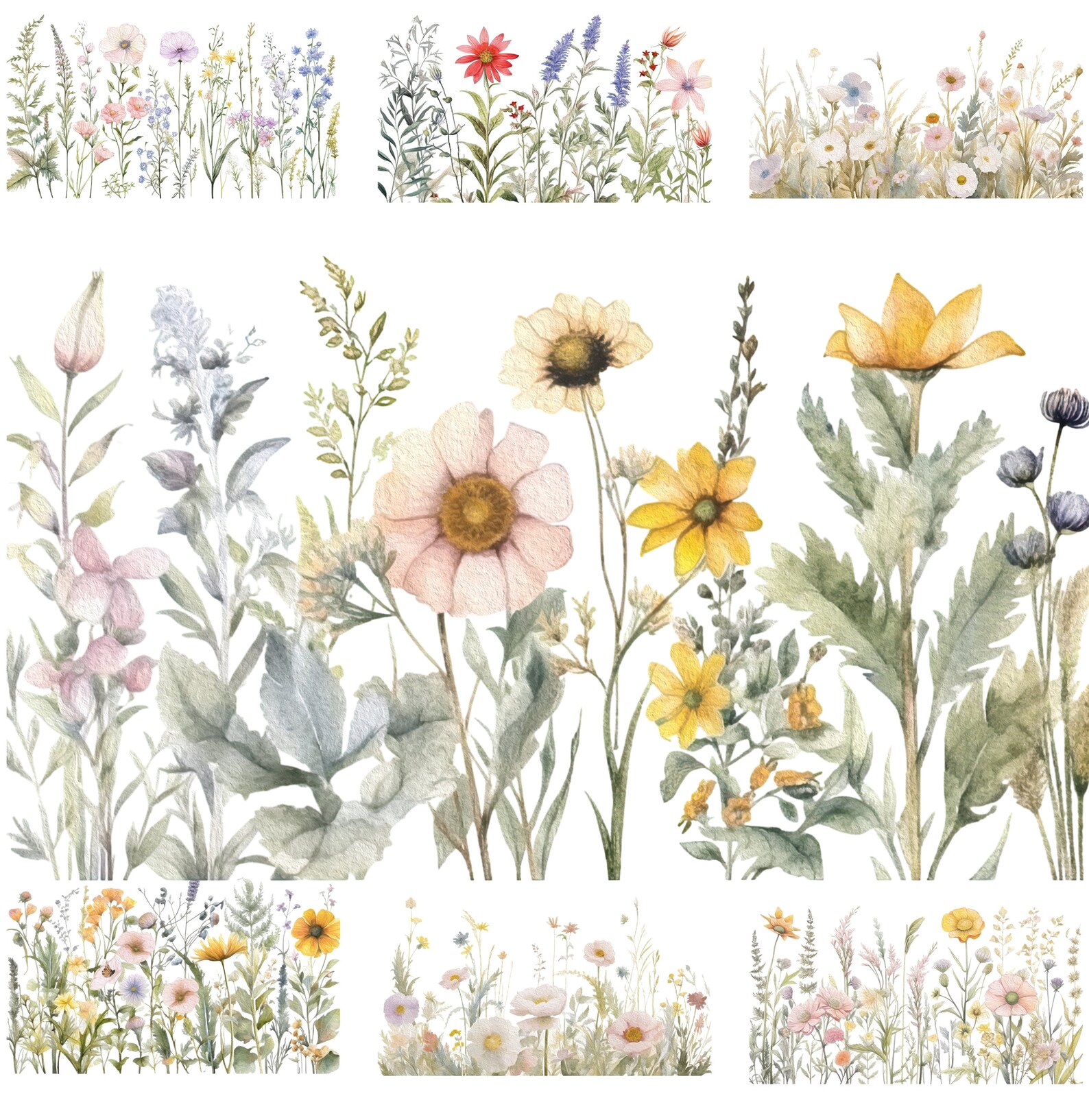Wildflower Border Designs Floral Borders With Wild Flowers - Etsy