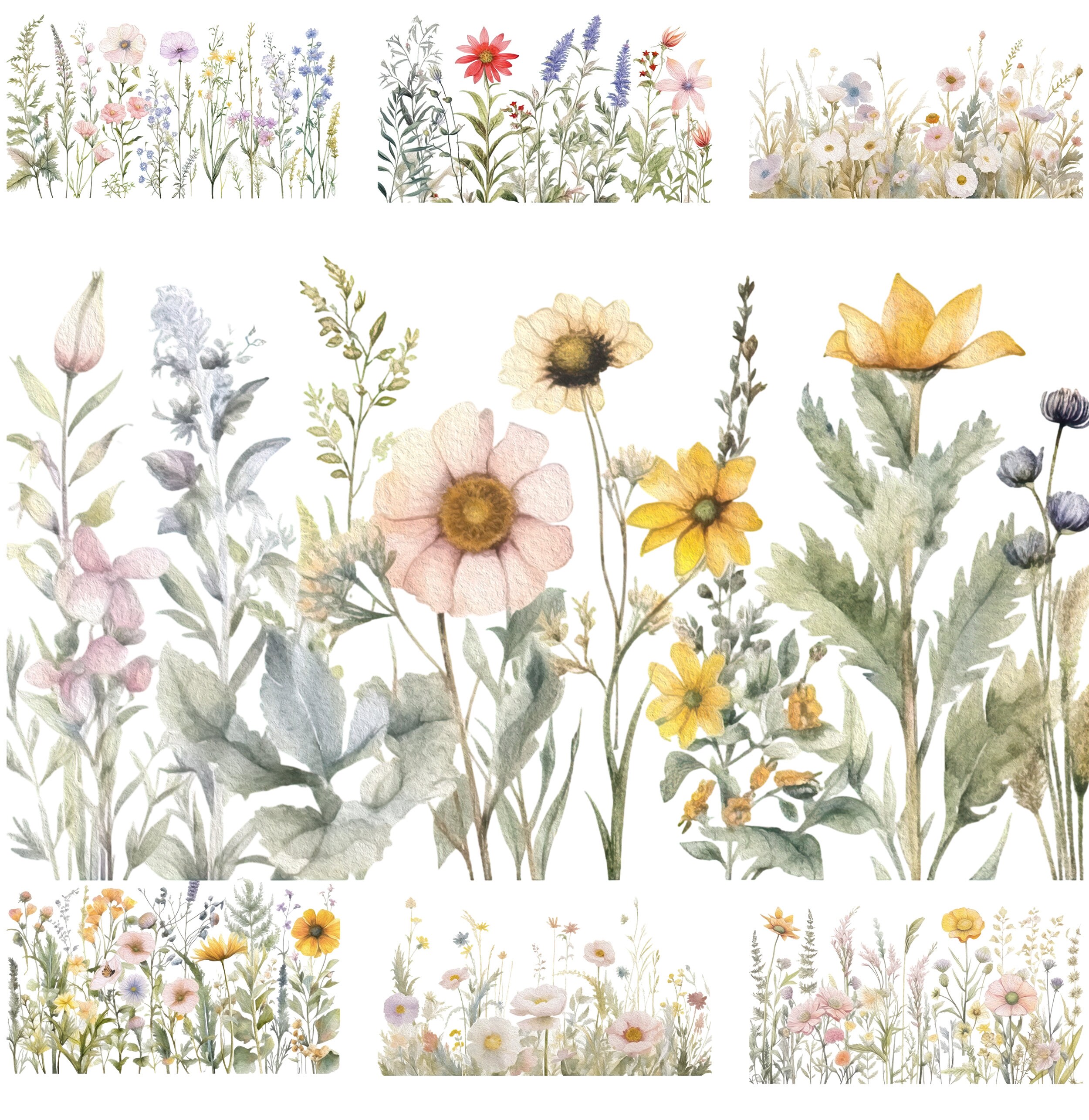 Wildflower Border Designs Floral Borders With Wild Flowers - Etsy