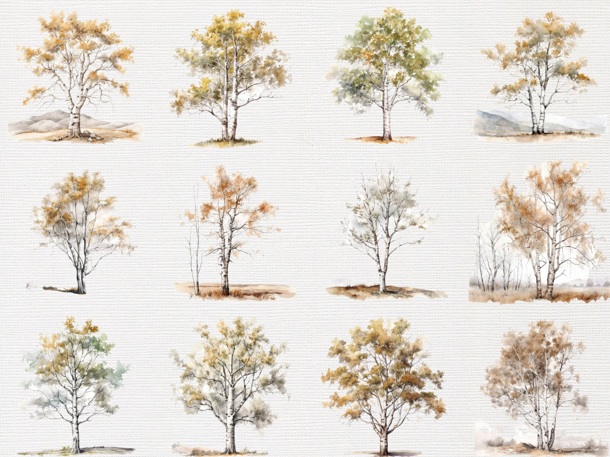 Birch Tree Clipart Watercolor Png Birch Tree Forest Commercial - Etsy