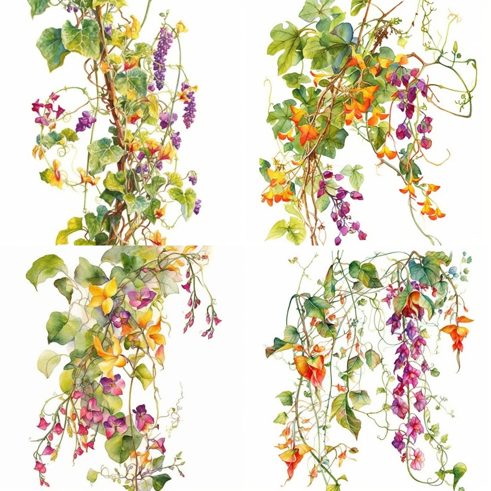 Vines With Flowers Clipart Set of 12 High-quality Floral Vines PNG ...
