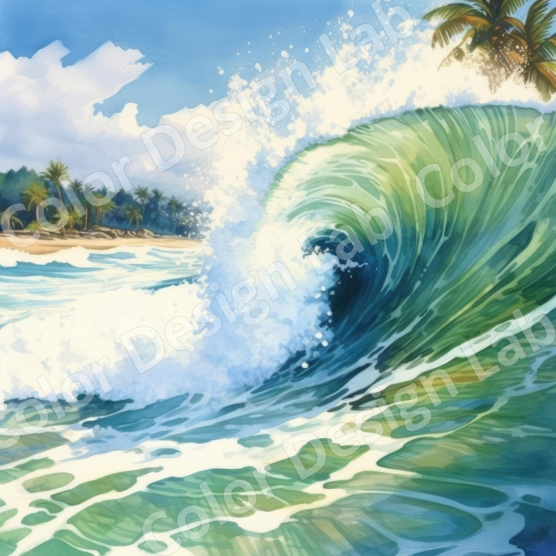 Tropical Beach Surfing Waves Clipart Pack - 8 High-resolution PNG ...