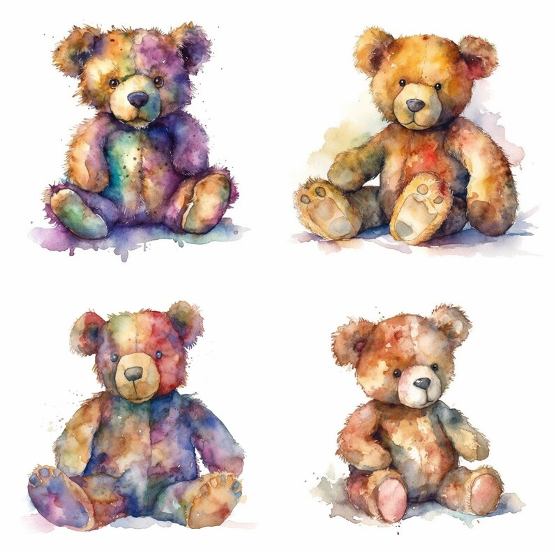 Teddy Bear Printable Clipart Bundle Set of 8 Bears PNG High - Etsy