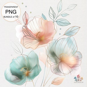 10 Abstract Floral Clipart - Watercolor Flowers Print - Pink, Blue ...