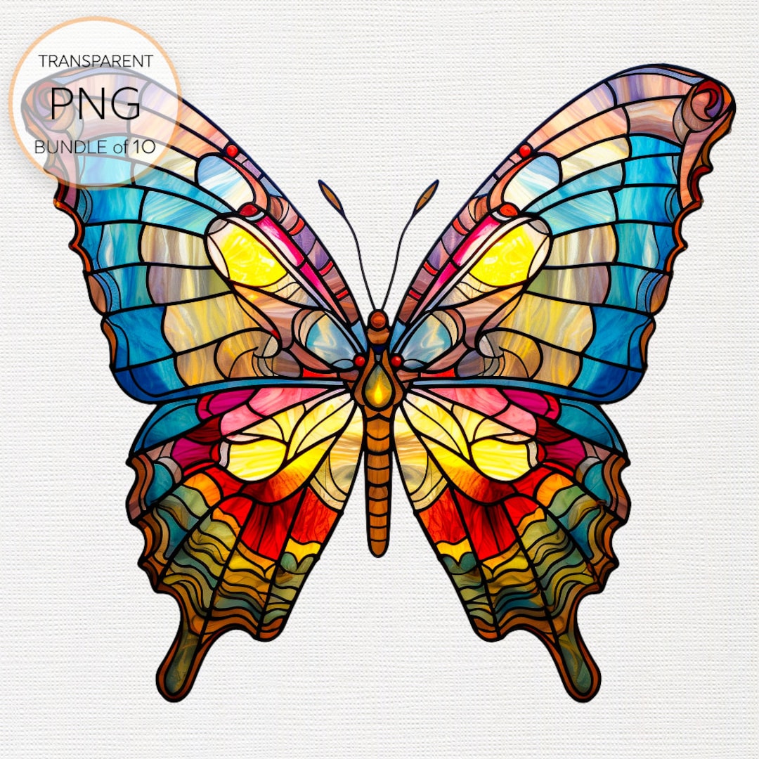 Stained Glass Butterflies Clipart - Set of 10 Watercolor Stained Glass ...