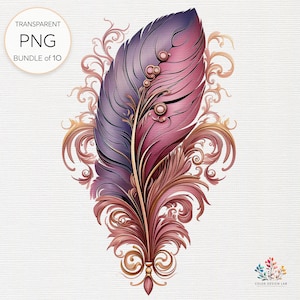 Victorian Vintage Feather Clipart: Elegant Watercolor Quills ...