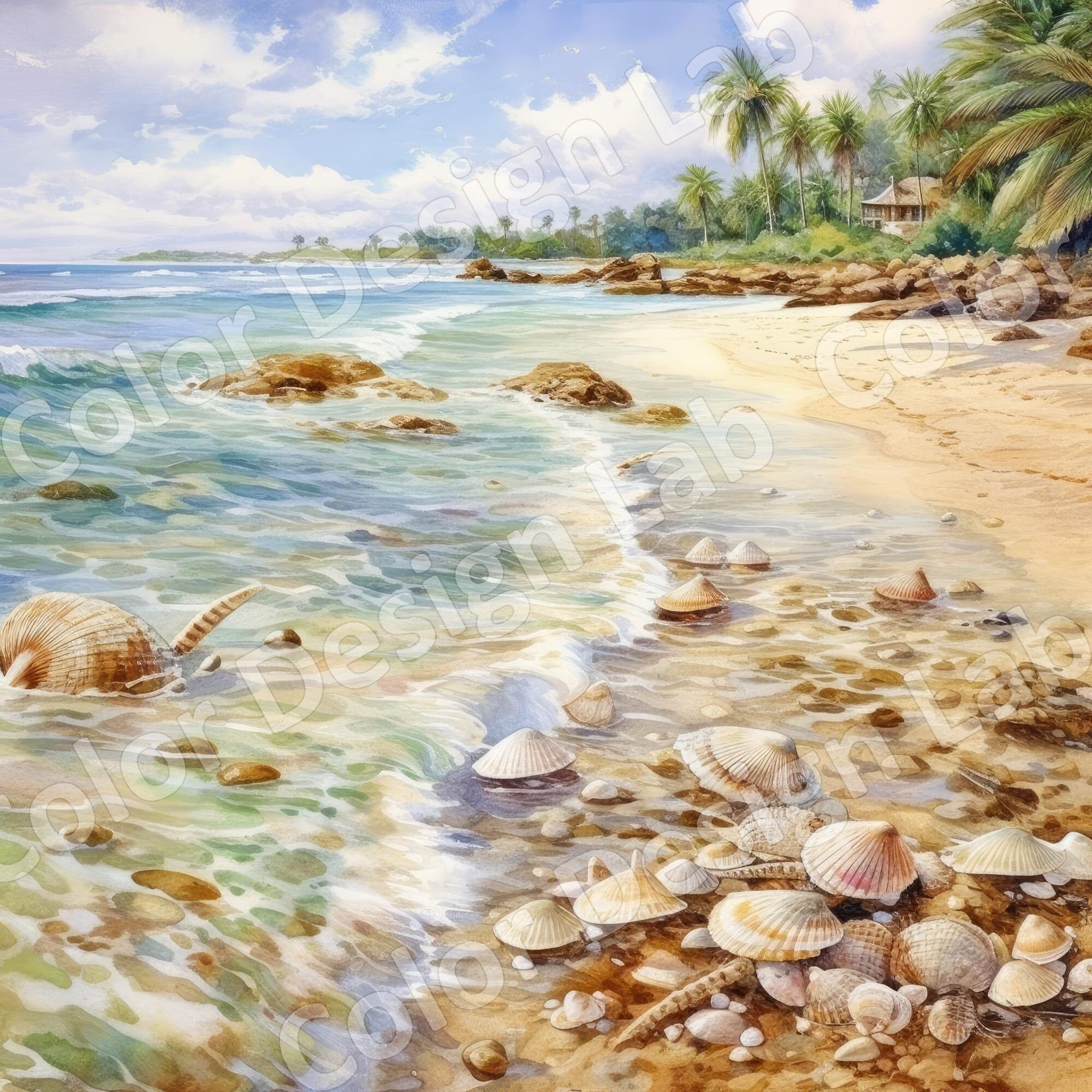 Seashell-strewn Tropical Beach Printable Art Set, 8 High Resolution ...