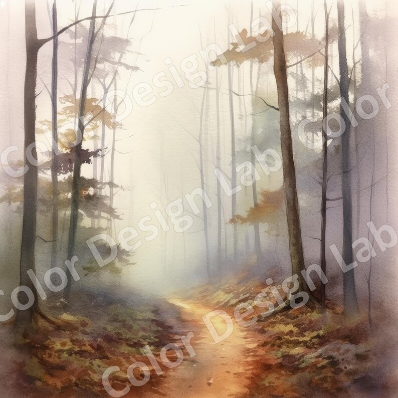 Foggy Forest Trail Printable Clipart Set, 8 PNG Art Images of Misty ...