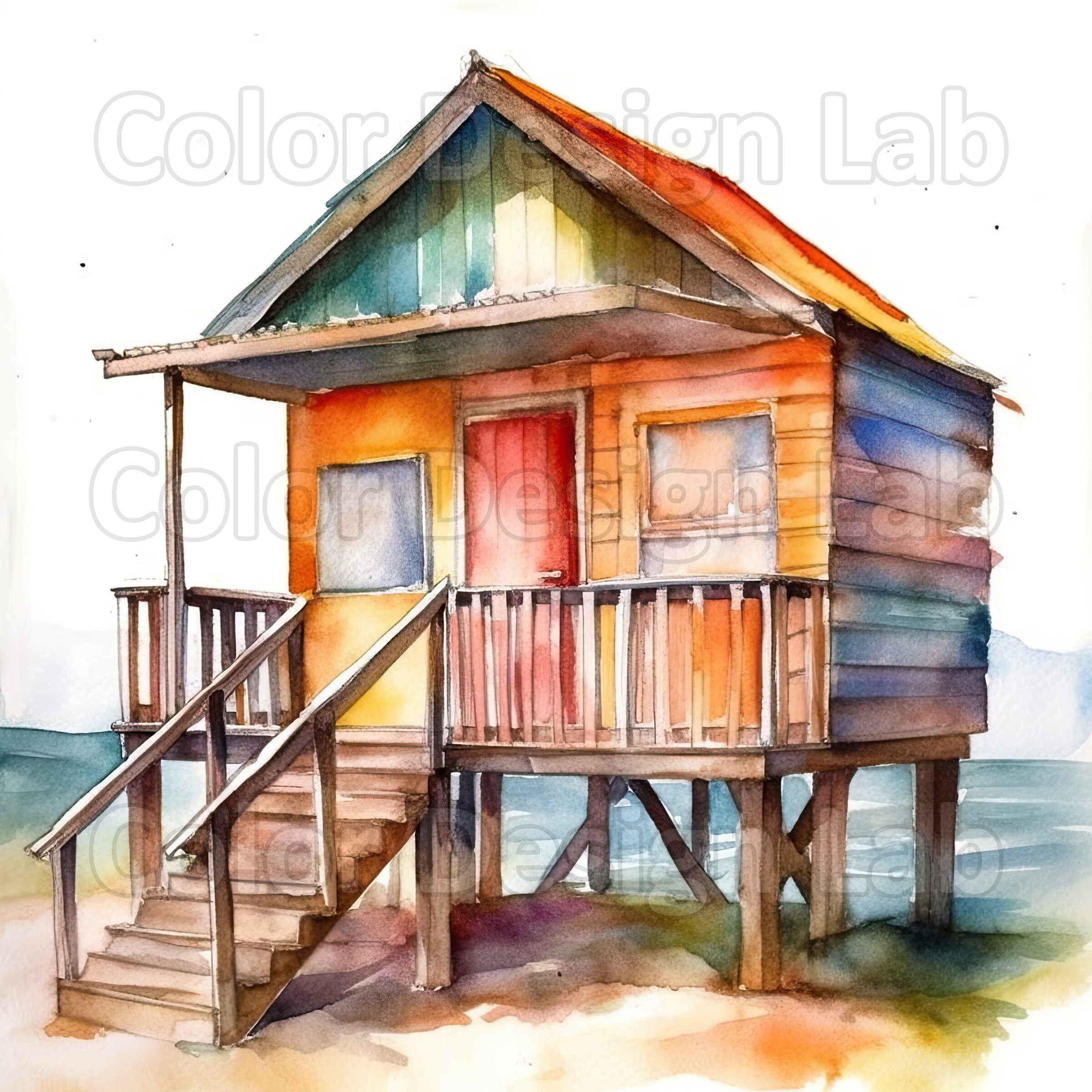 Beach Hut Summer Printable Clipart - High-quality PNG, Set of 8 Digital ...