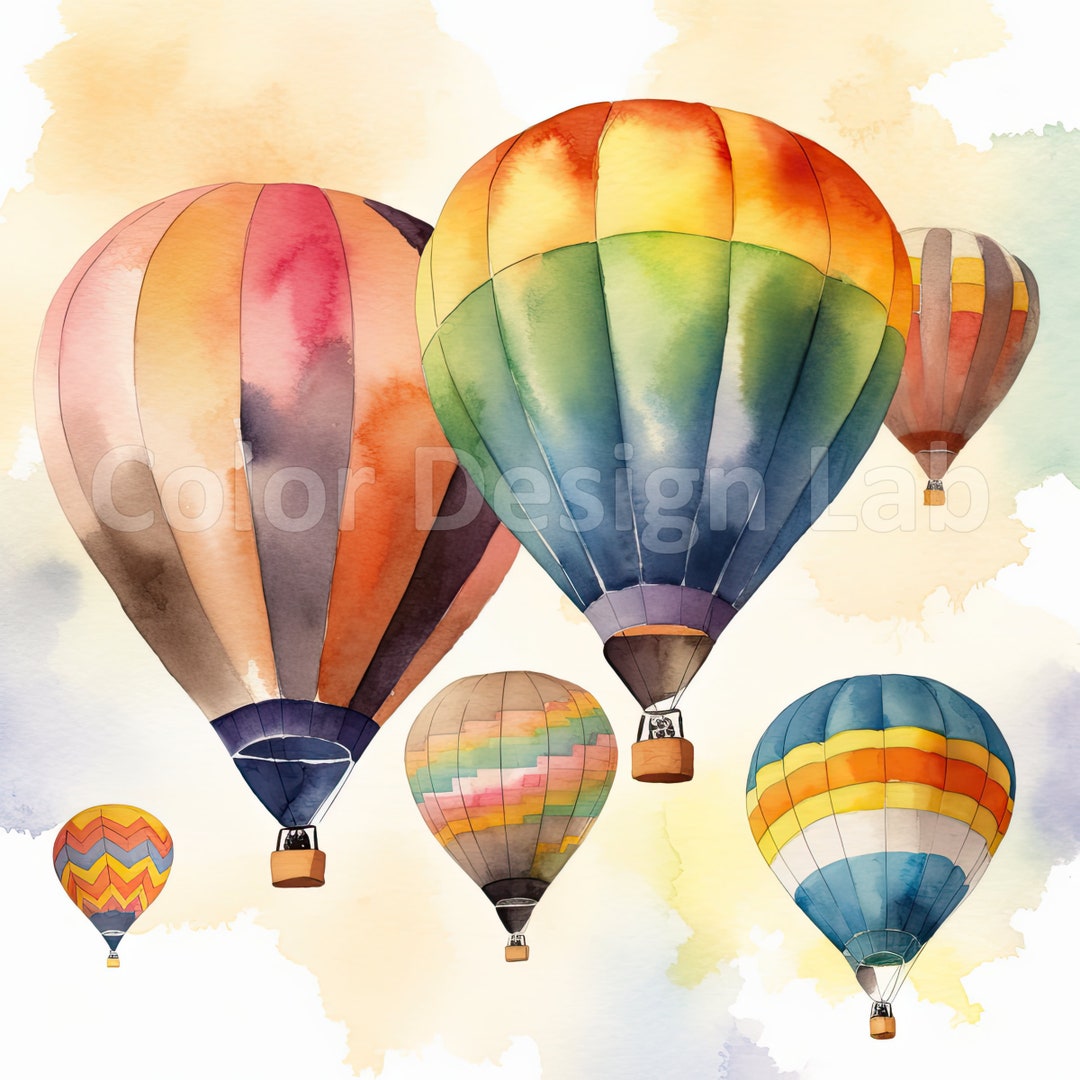 Soaring Hot Air Balloons Clipart - Set of 8 High-Quality PNG, Perfect ...