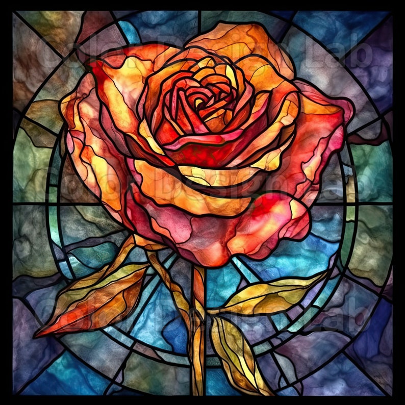 Stained Glass Rose Clipart Set of 8 PNG High Quality - Etsy