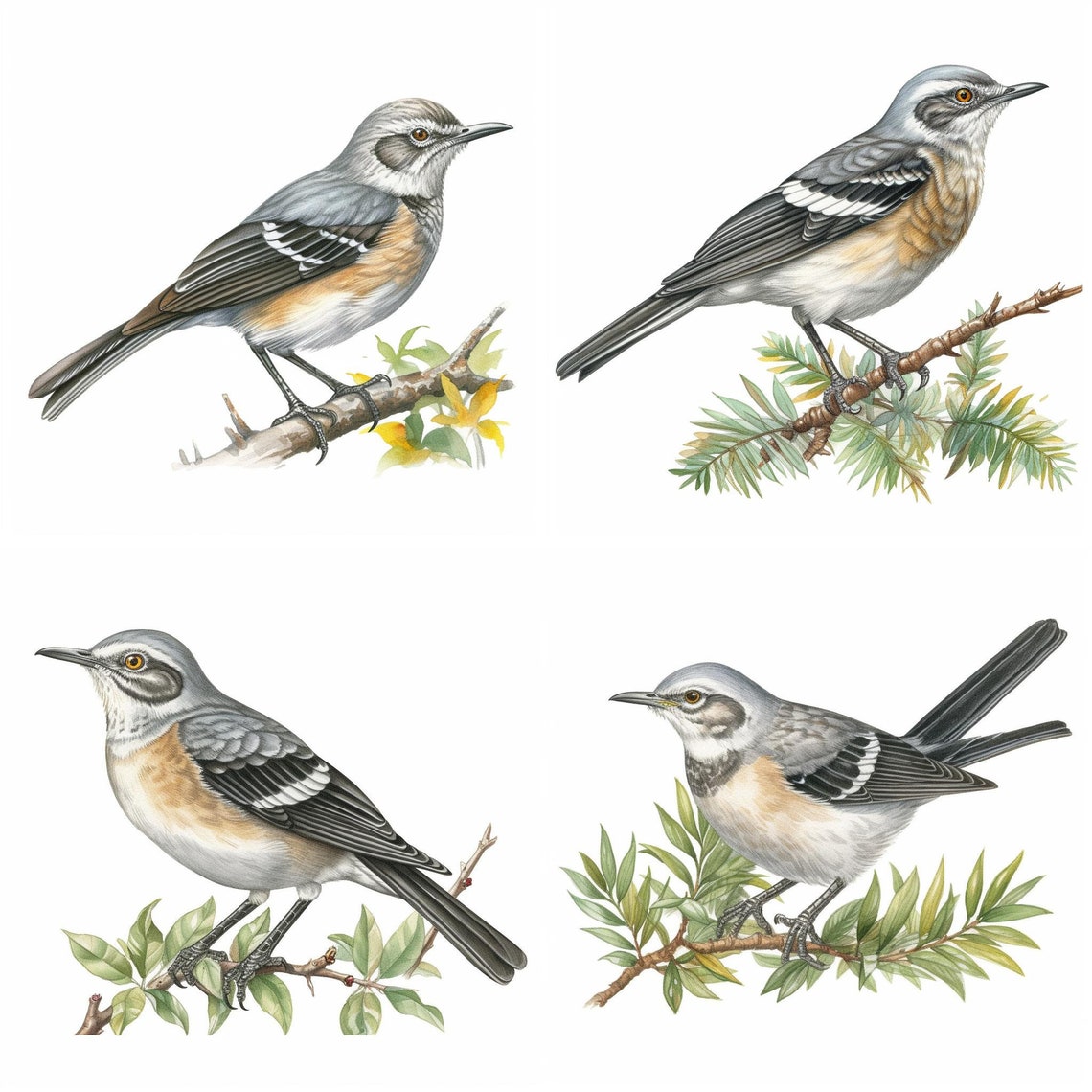 Northern Mockingbird Clipart Set 8 Mockingbird Art - Etsy