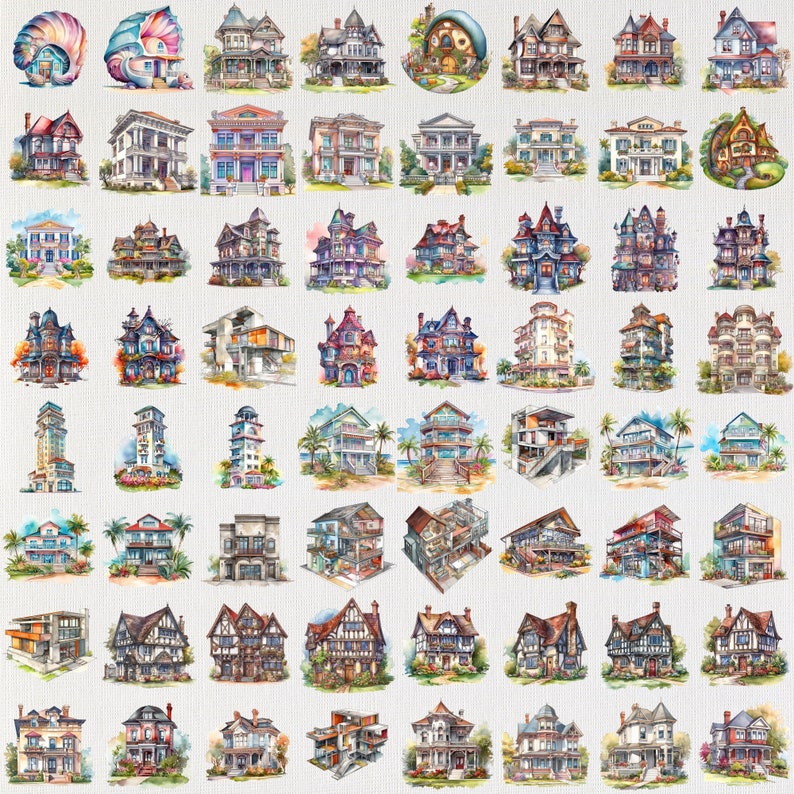 650+ House Clipart Bundle PNG Images, Digital Scrapbooking, Card Making ...