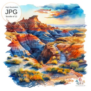 Badlands National Park, Desert Landscape Watercolor Clipart, Digital ...