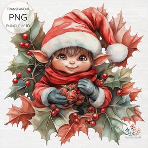 Playful Christmas Elf Clipart - Watercolor Holiday Elves, Festive Mixed ...