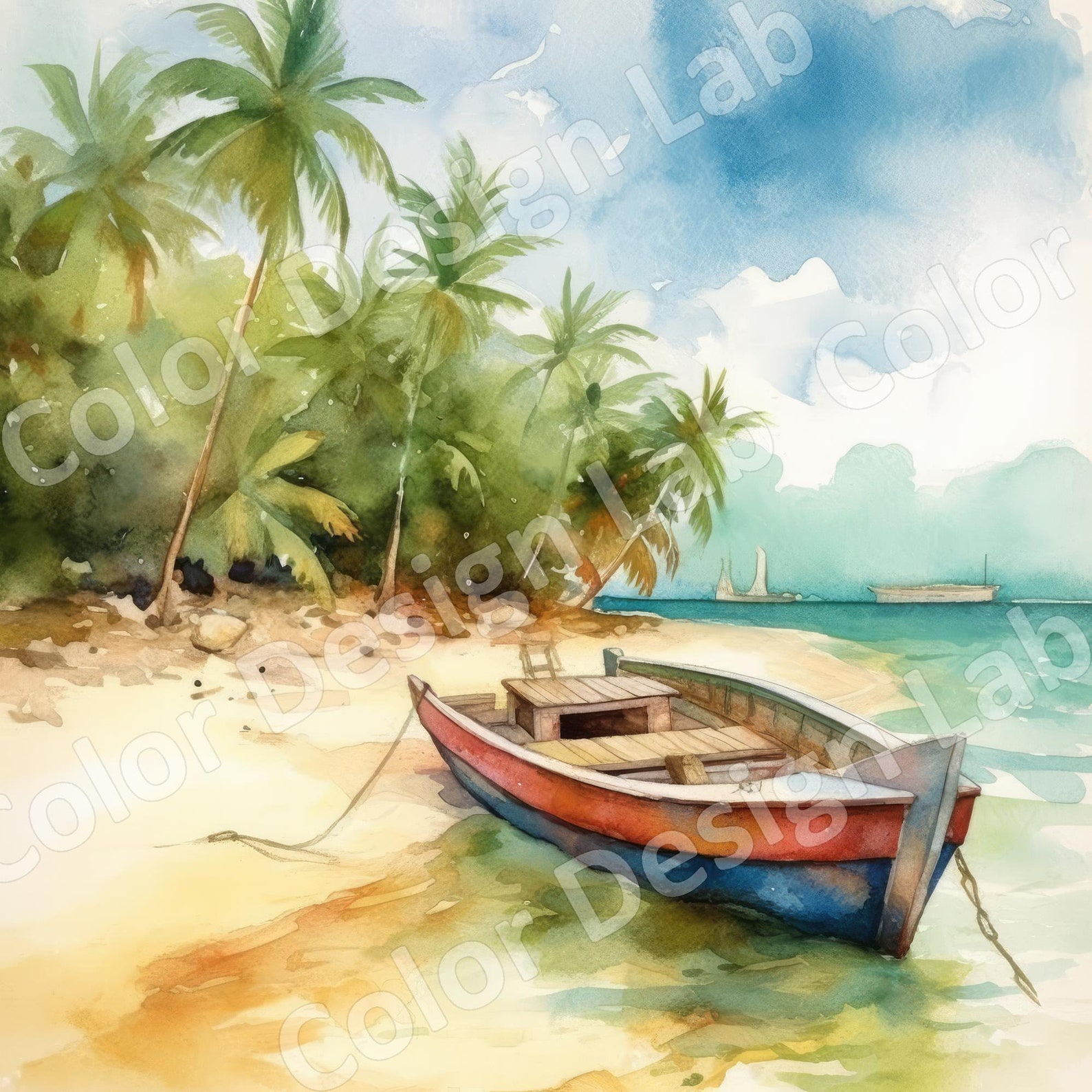 Tropical Beach Boat Scene Printable Wall Art Set of 8 - Etsy