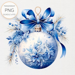 Blue Christmas Decorations Clipart Set of 10 PNG Art Images, Digital ...