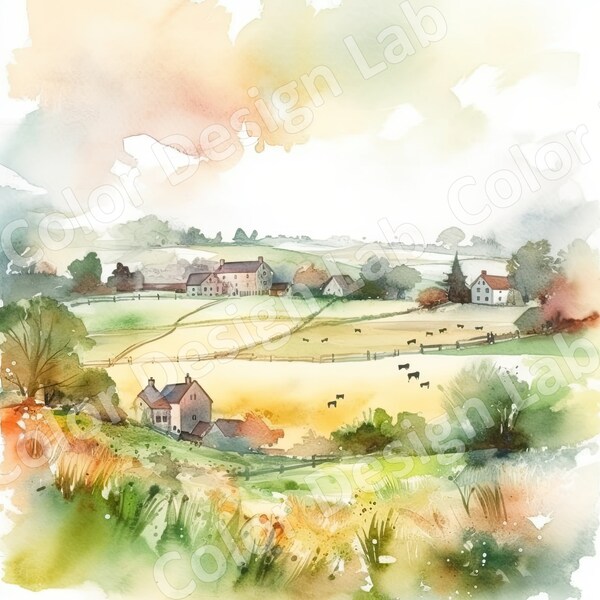Countryside Landscape Clipart - Etsy