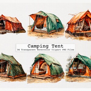 Camping Tent Clipart Bundle - 36 Quality Watercolor Transparent Png ...