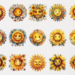 Boho Smiley Face Clipart Bundle of 36 Quality Transparent Watercolor ...