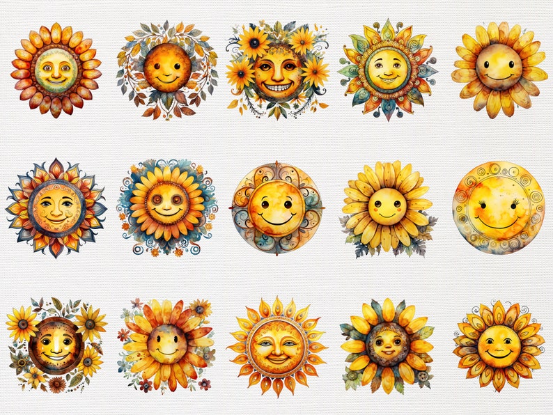 Boho Smiley Face Clipart Bundle of 36 Quality Transparent - Etsy