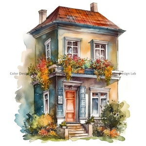 Cute House Clipart - 8 PNG Watercolor Houses Set - Digital Download ...