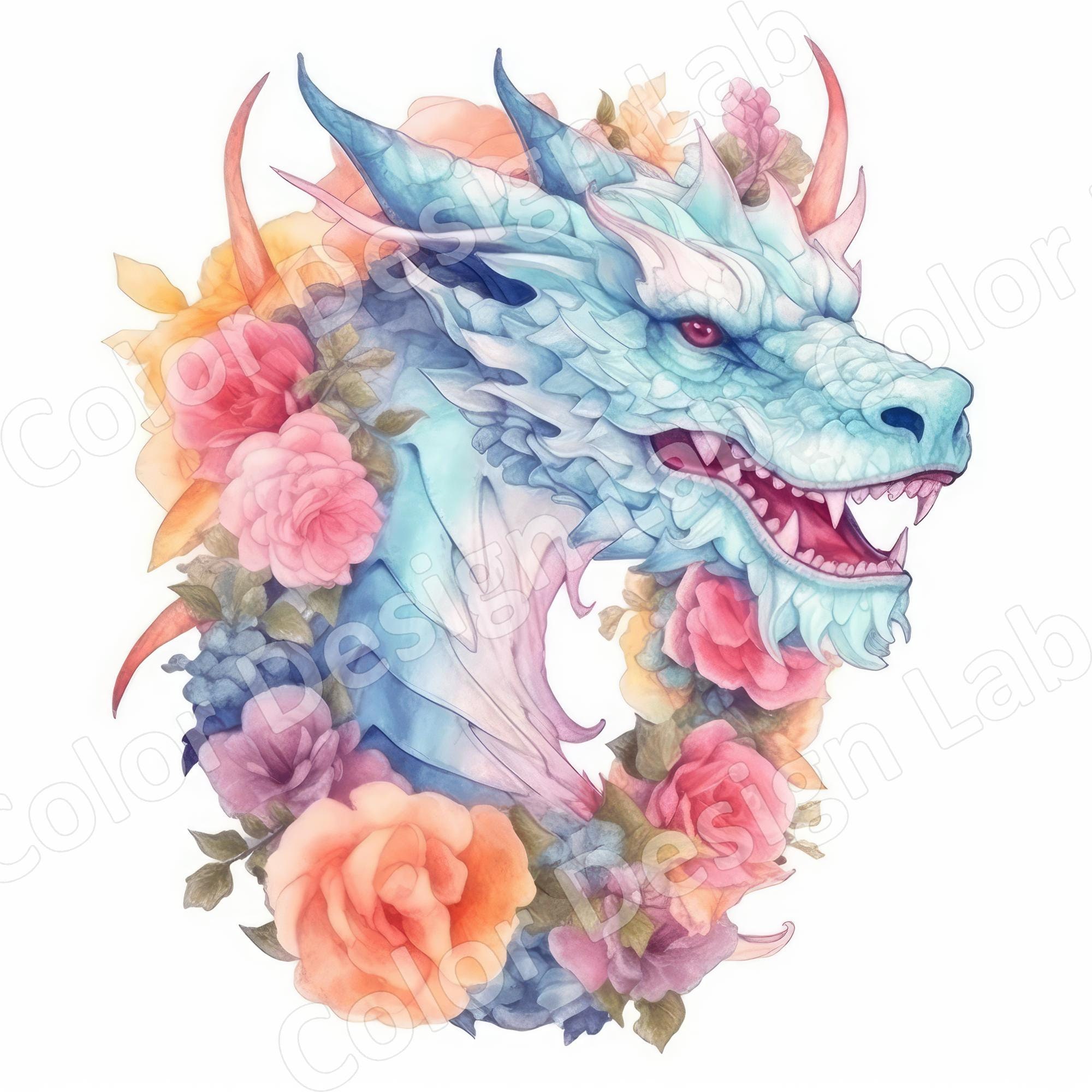 Floral Dragon Printable Clipart Set 8 Pngs of Fantasy Art - Etsy