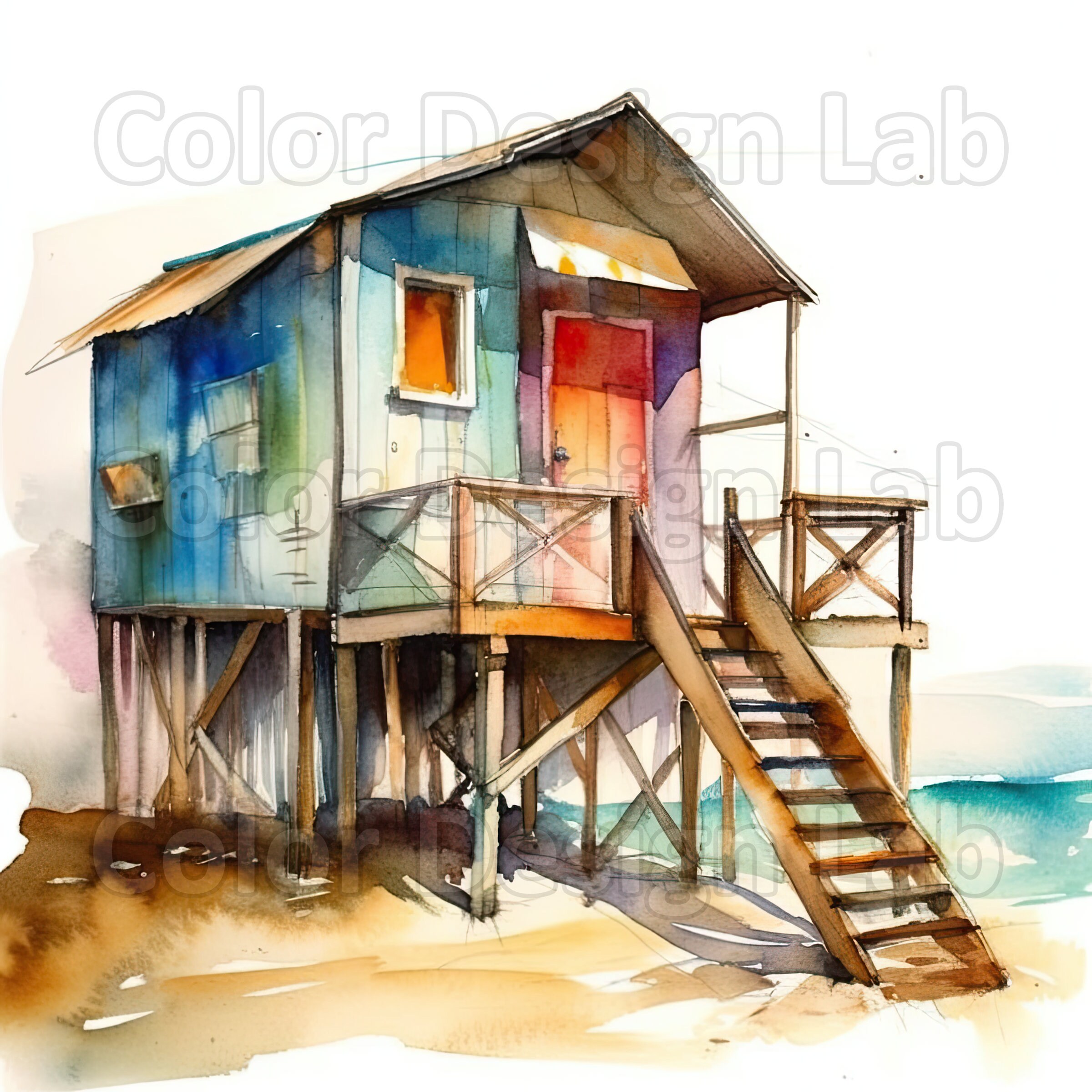 Beach Hut Summer Printable Clipart - High-quality PNG, Set of 8 Digital ...