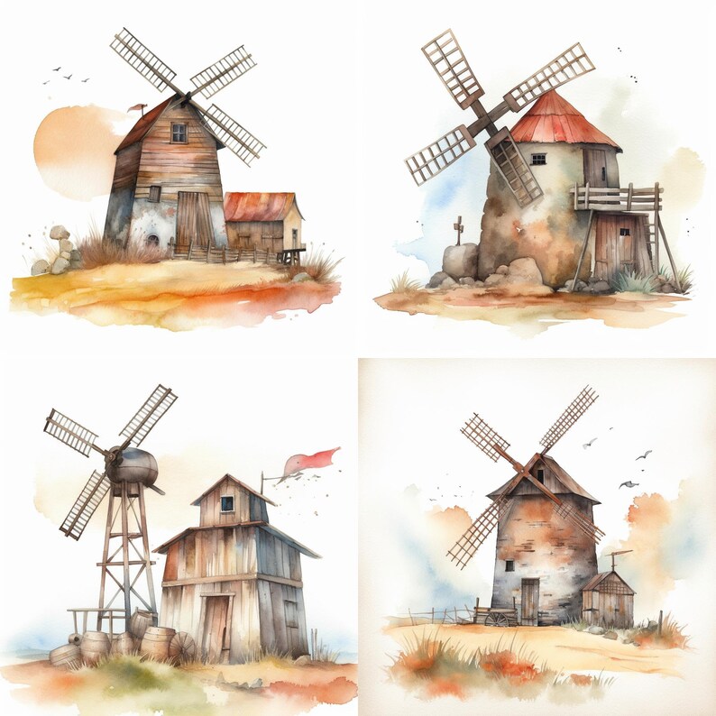 Rustic Windmill Clipart 8 Printable Art PNG Windmill Wall - Etsy