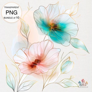 10 Abstract Floral Clipart - Watercolor Flowers Print - Pink, Blue ...