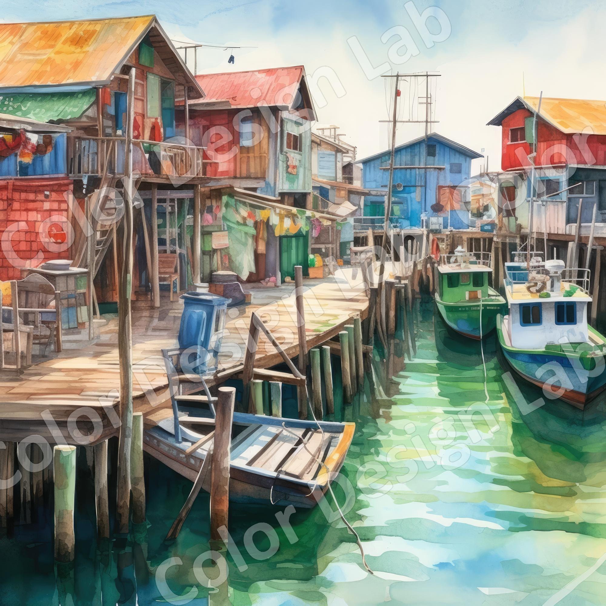 Fishing Village Dock Printable Clipart Set - 8 High Resolution Pngs of ...