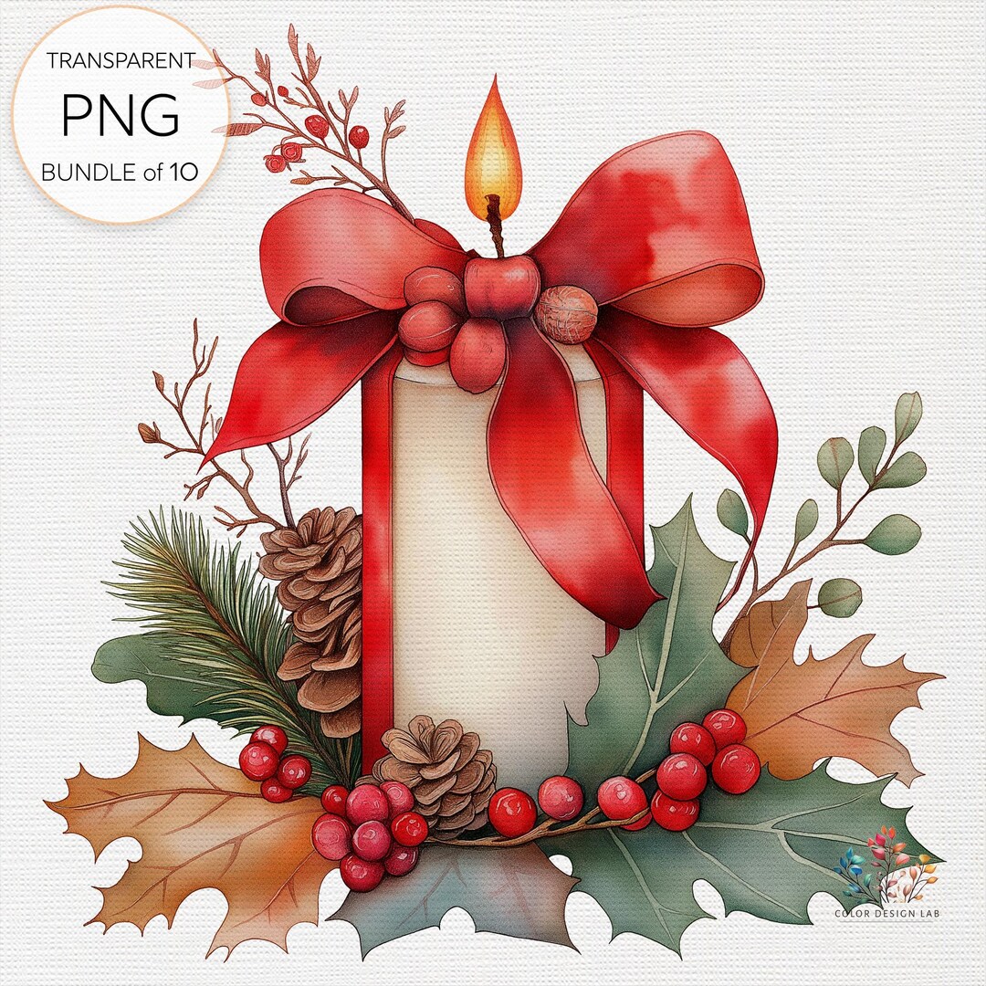 Christmas Candle Clipart - Festive Holiday Candles, Watercolor ...