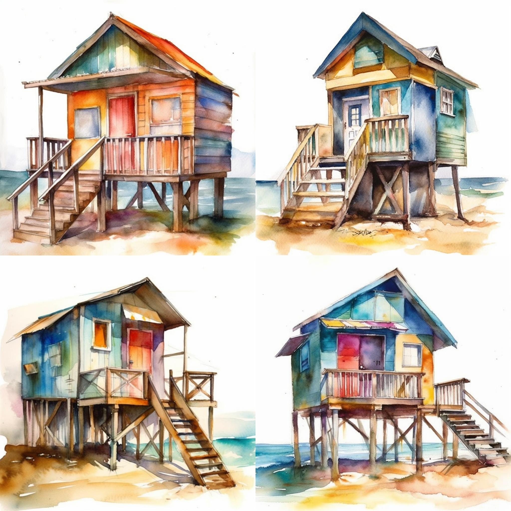 Beach Hut Summer Printable Clipart - High-quality PNG, Set of 8 Digital ...