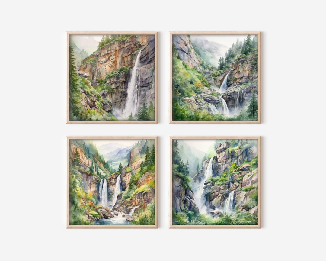 Cascading Mountain Waterfall Clipart, Set of 4 High-resolution ...