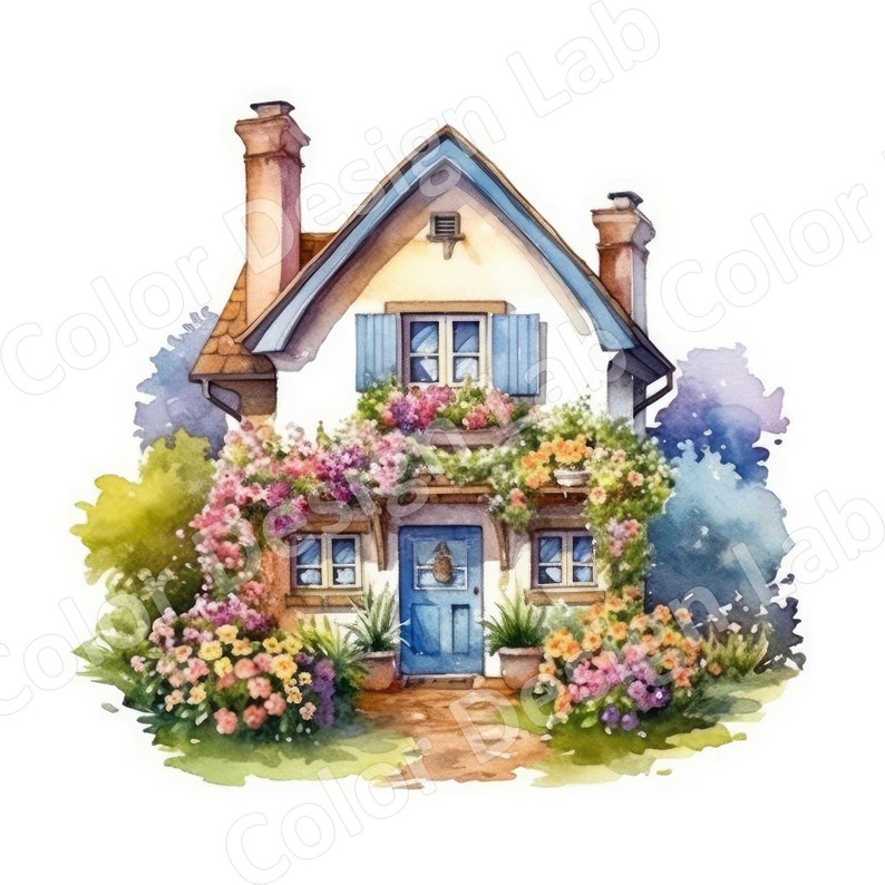 Flower Cottage Printable Clipart Set 8 High-resolution PNG - Etsy