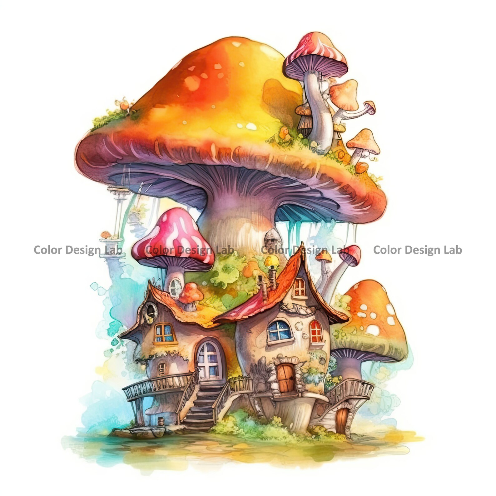 Mushroom House Clipart Fairy Tale Cottage Set of 8 PNG - Etsy