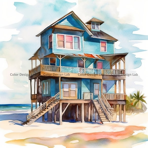 Beach House Clipart - Etsy
