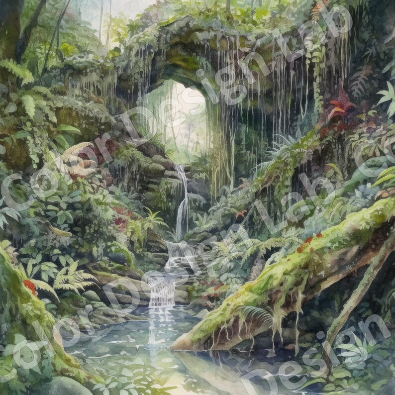 Enchanted Forest Waterfall Digital Download Set of 4 - Etsy