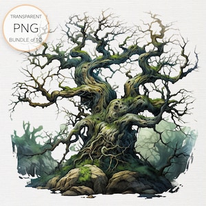 Watercolor Gothic Trees Set of 10 Clipart Pngs for Mystical Creations ...