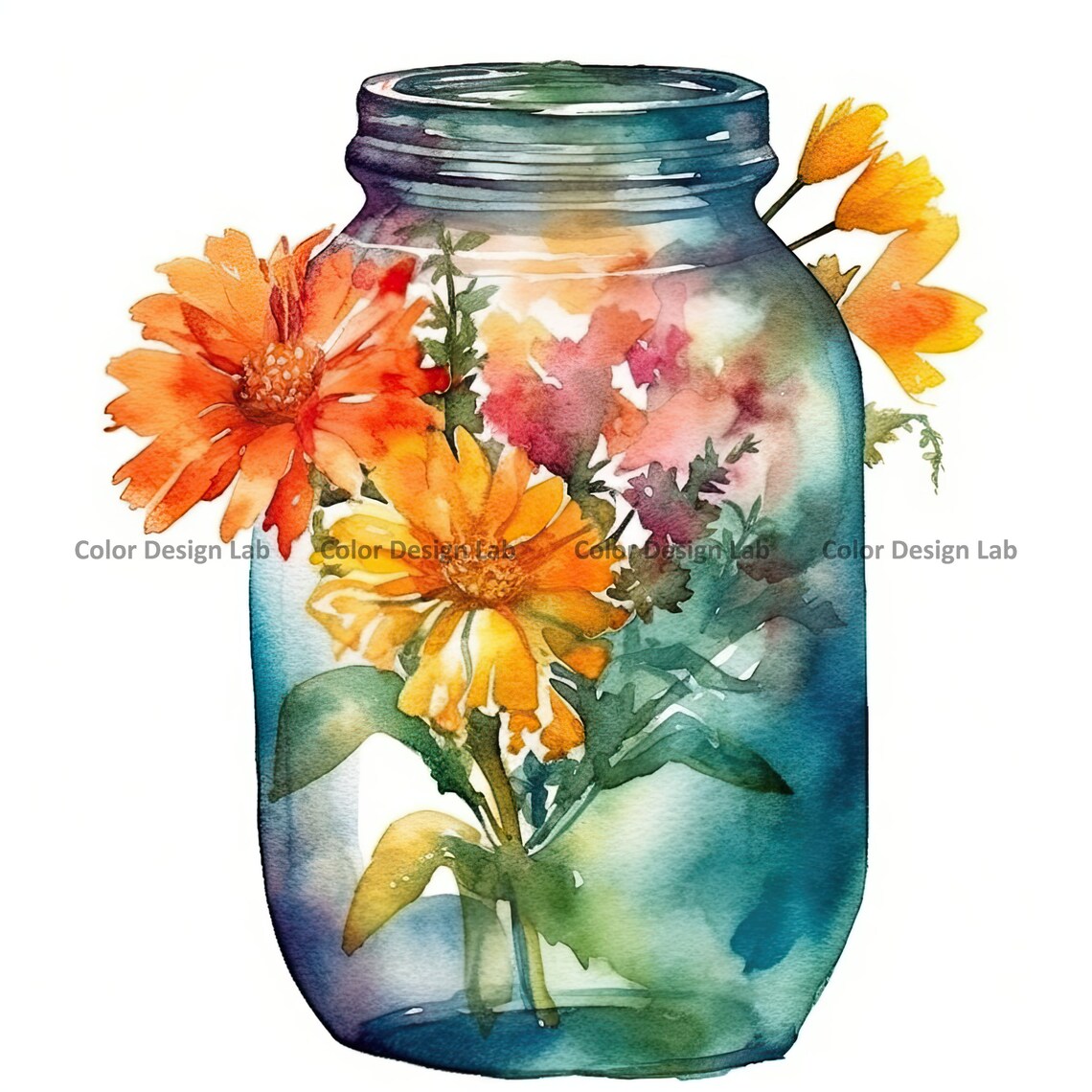 Flower Jar Clipart - Set of 12 PNG, High-definition Floral Jar Graphic ...