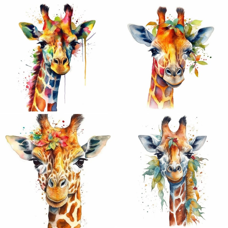 Cute Giraffe Clipart Set 8 Digital Printable PNG Cute - Etsy