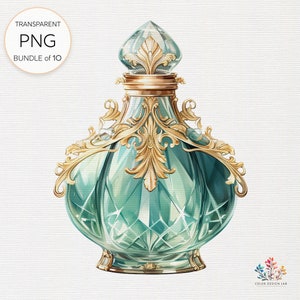 Watercolor Vintage Perfume Bottles, Classic Fragrance Design, Elegant ...