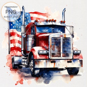 Semi Truck US Flag Clipart - Set of 10 American Trucking Illustration ...