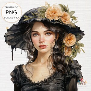 Elegant Vintage Lady Clipart. Graceful Antique Fashion Pngs. Timeless ...